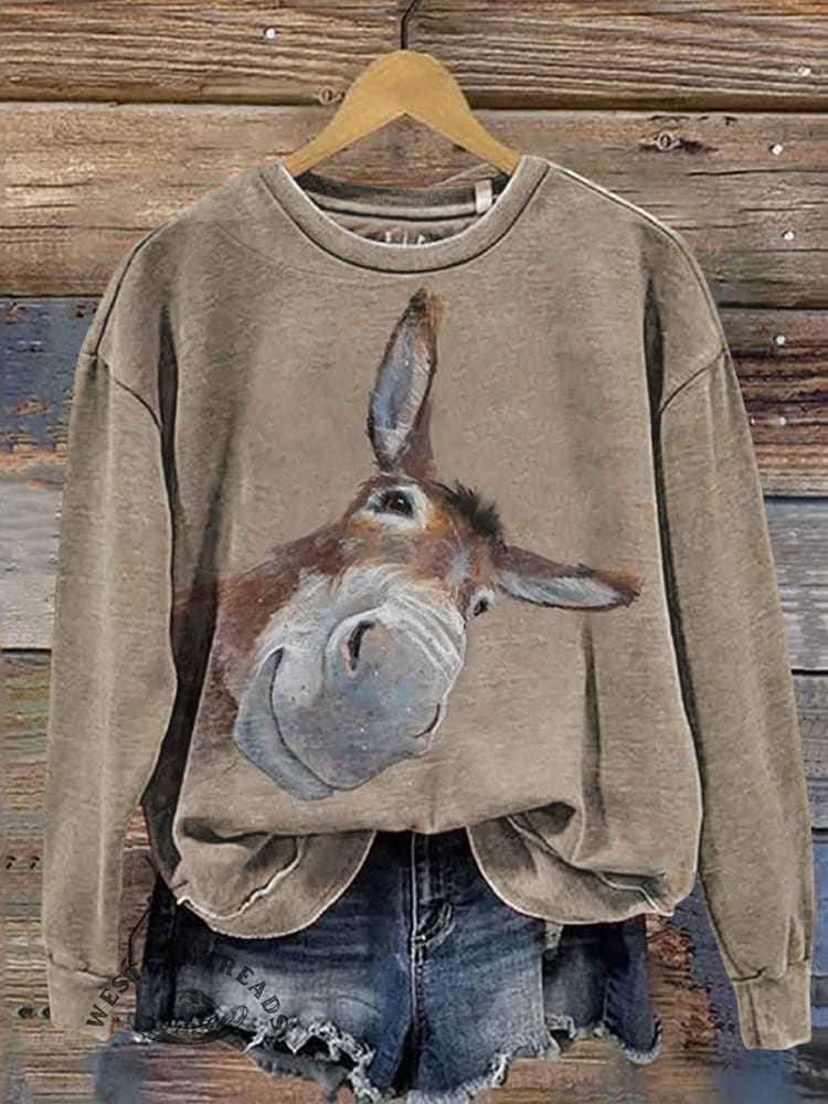 Cute Donkey Prints Casual Cotton Sweatshirt– westerntreads
